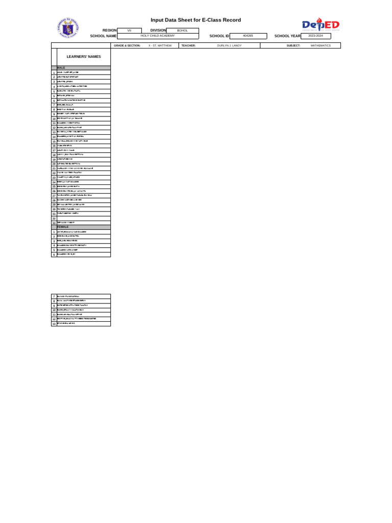 Class Record for Grade X - St. Matthew | PDF