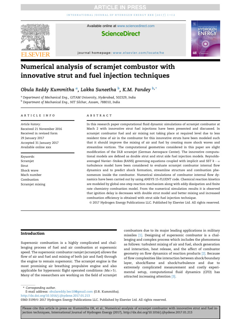 Numerical analysis of scramjet combustor with innovative strut and fuel injection | PDF | Fluid ...