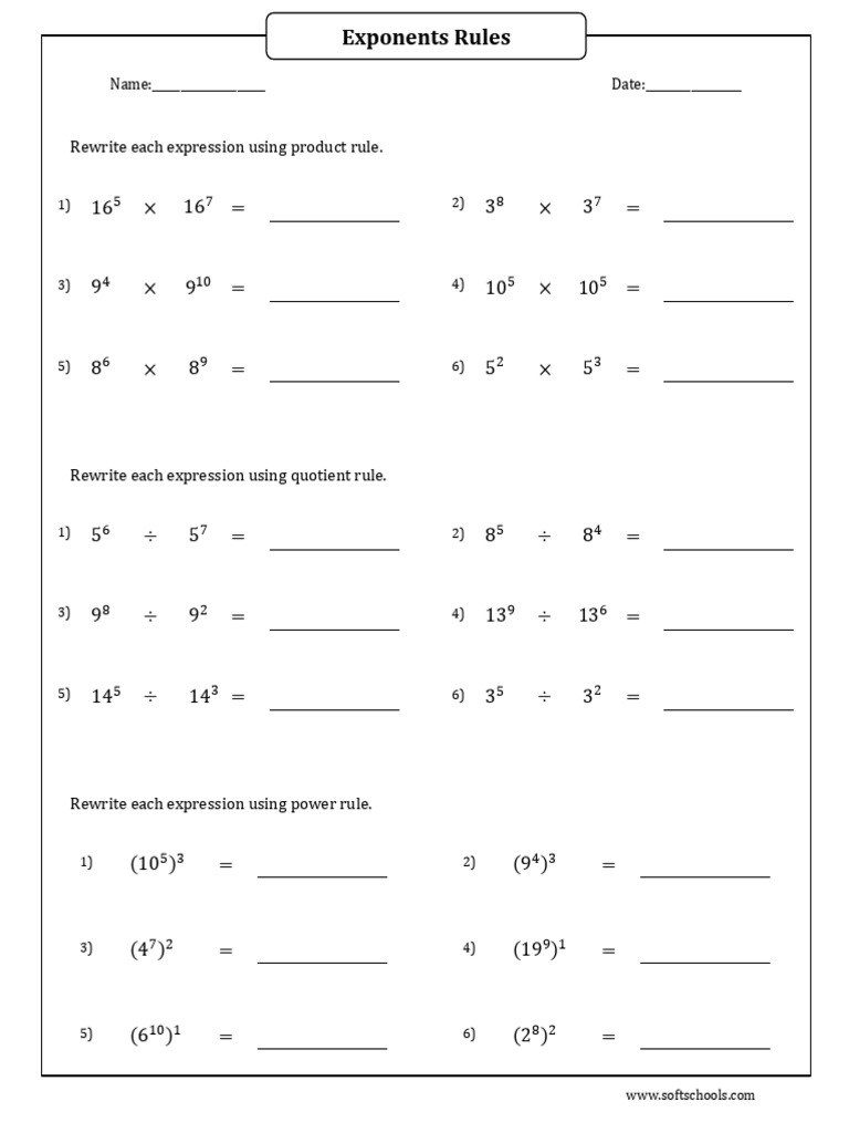 exponents_rules_worksheet | PDF | Mathematics | Calculus