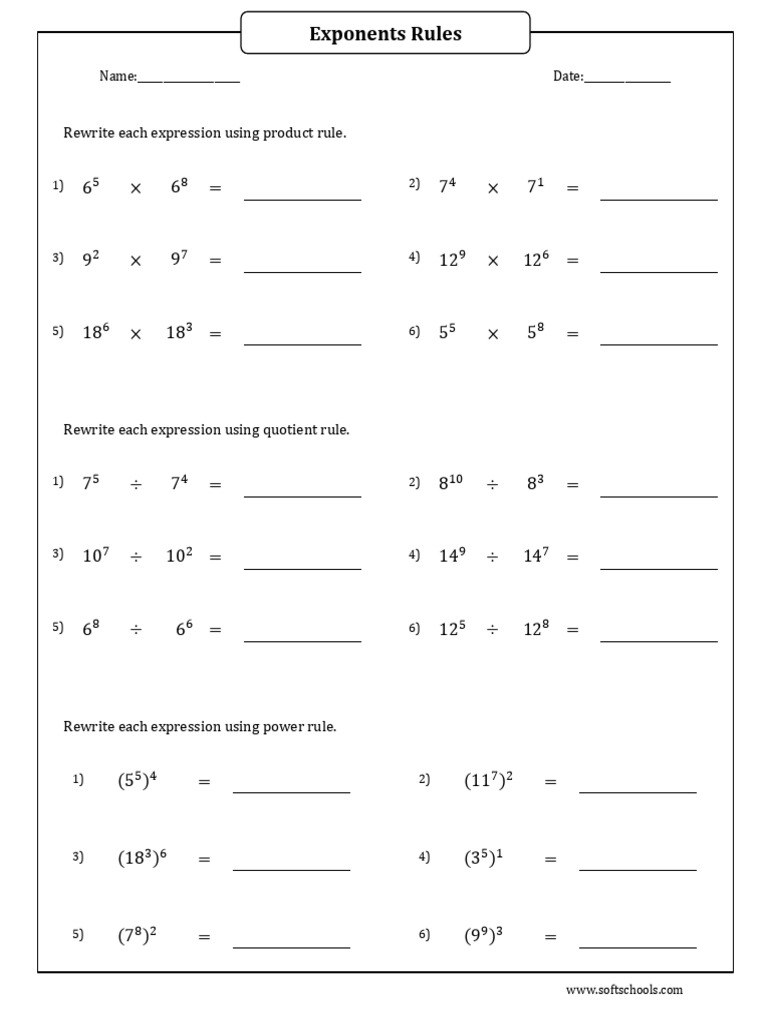 exponents_rules_worksheet_1 | PDF | Mathematics | Calculus