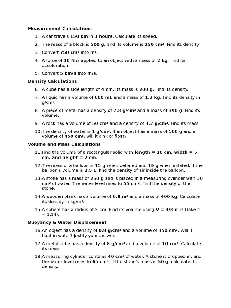 Measurement Calculations | PDF