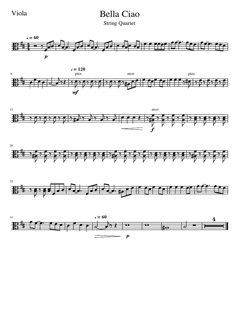 Bella Ciao D Major-Viola | PDF | Chamber Music | Classical Music