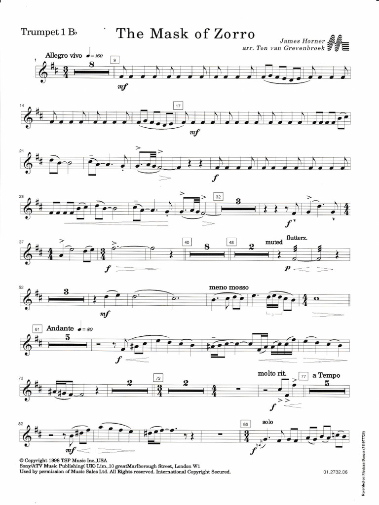 The Mask of Zorro Trumpet 1 Bes | PDF