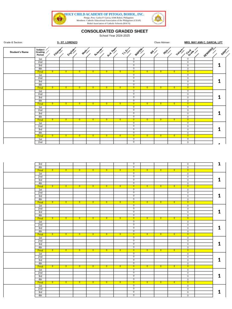 Consolidated Grading Sheet | PDF