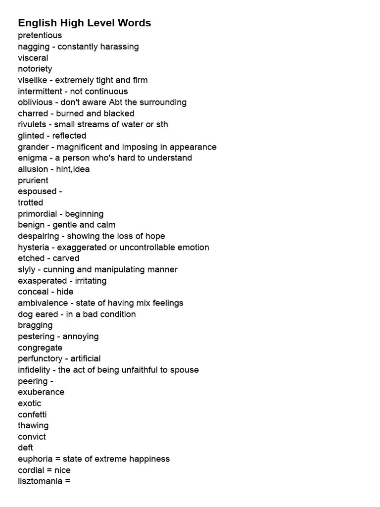 High Level English Vocabulary Guide | PDF