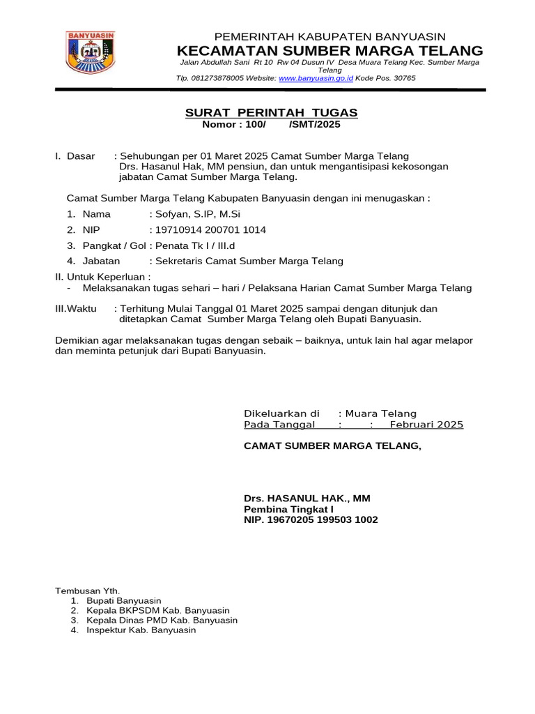 Tugas Pelaksana Harian Camat | PDF