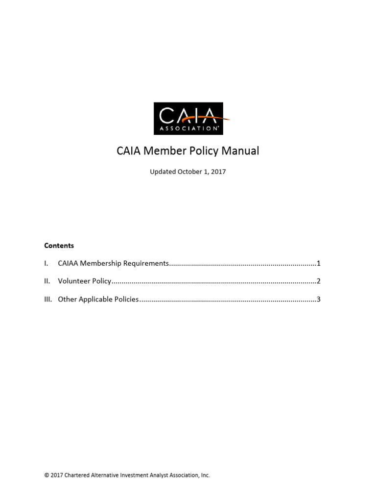 Caia Member Policy Manual 10-1-17 | PDF | Office Of Foreign Assets Control | Competition Law