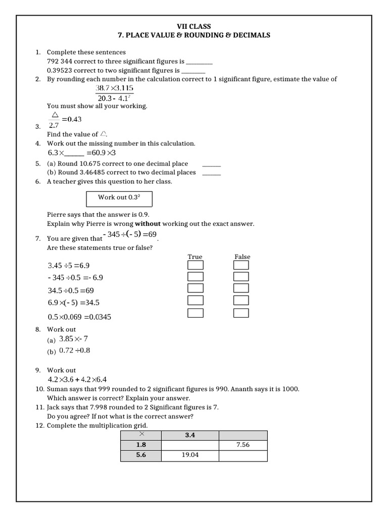 Place Value, Rounding, and Decimals Guide | PDF | Significant Figures ...