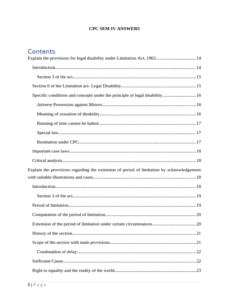 CPC Sem Iv Answers | PDF | Lawsuit | Statute Of Limitations