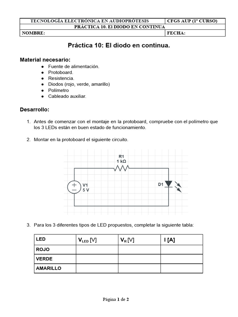 Práctica 10. El Diodo | PDF