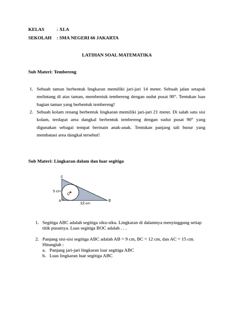 Luas Tembereng dalam Soal Matematika | PDF