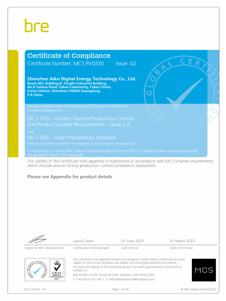 Aiko Solar Modules MCS Certification | PDF | Photovoltaics | Glass ...