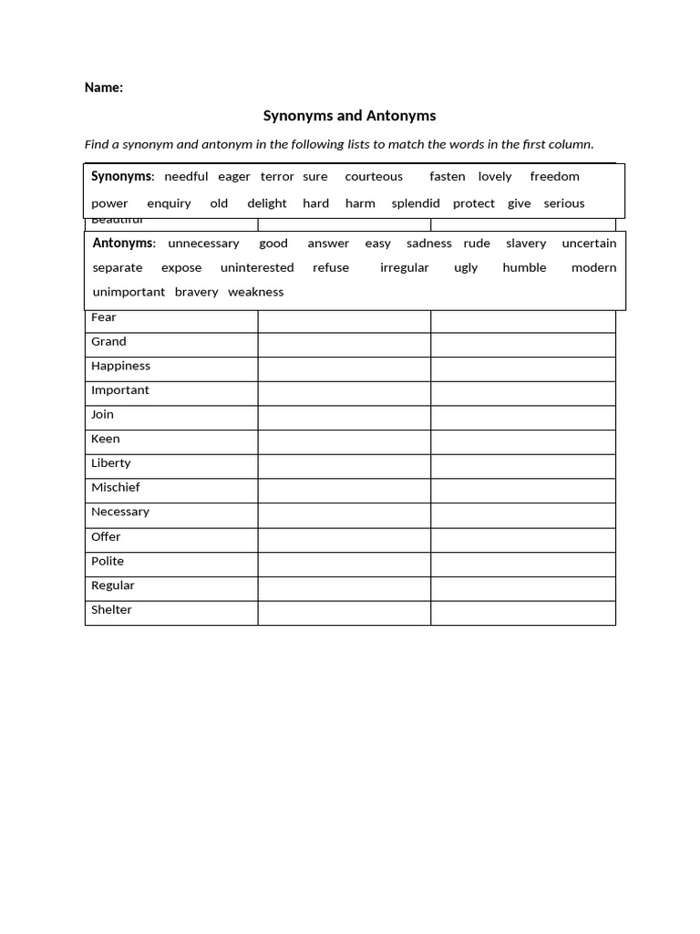 Synonyms and Antonyms Practice | PDF