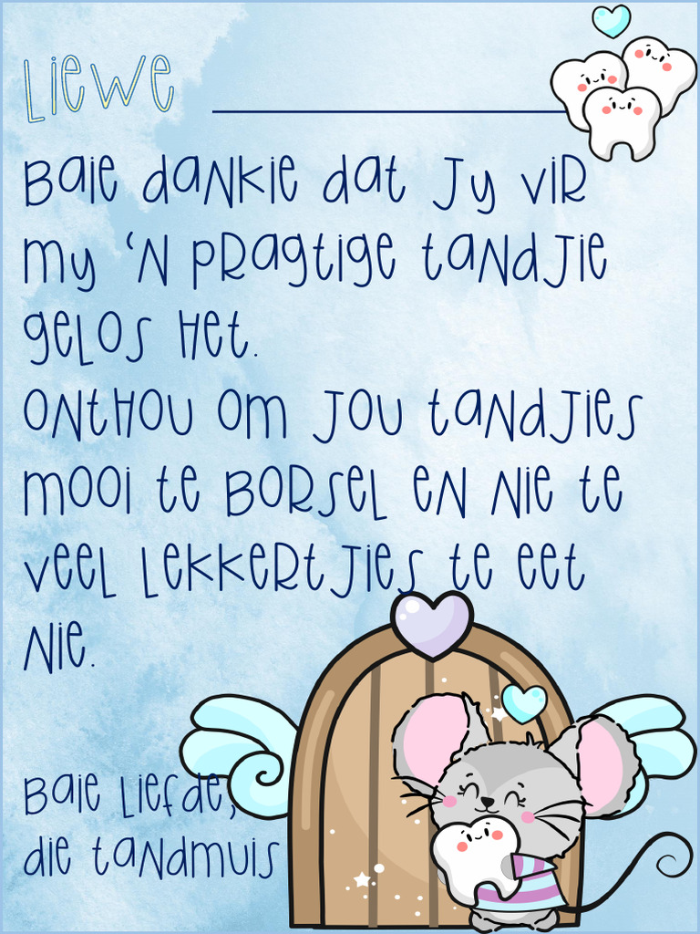 Juffies en Slimmies Tandmuis Briefie Seun Pumsta | PDF