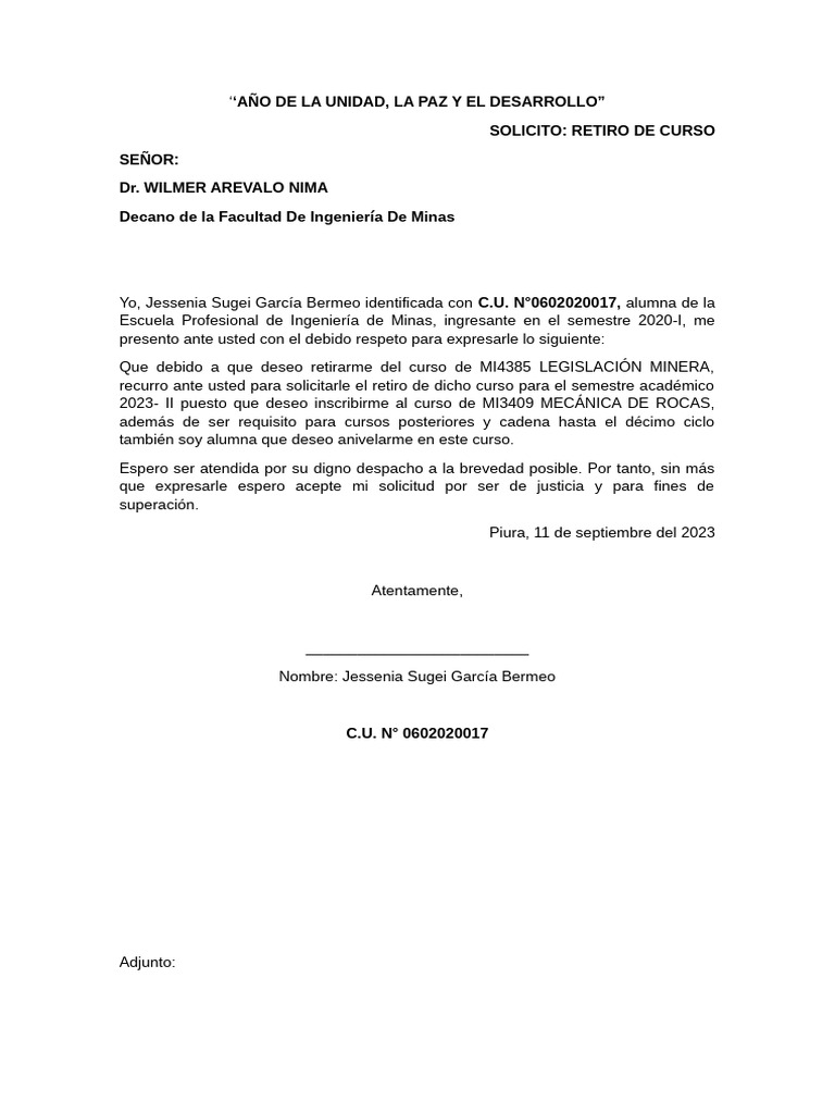 Solicitud de Retiro de Curso. | PDF