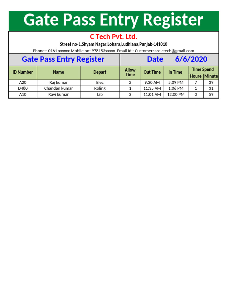 Gate Entry Register Format | PDF
