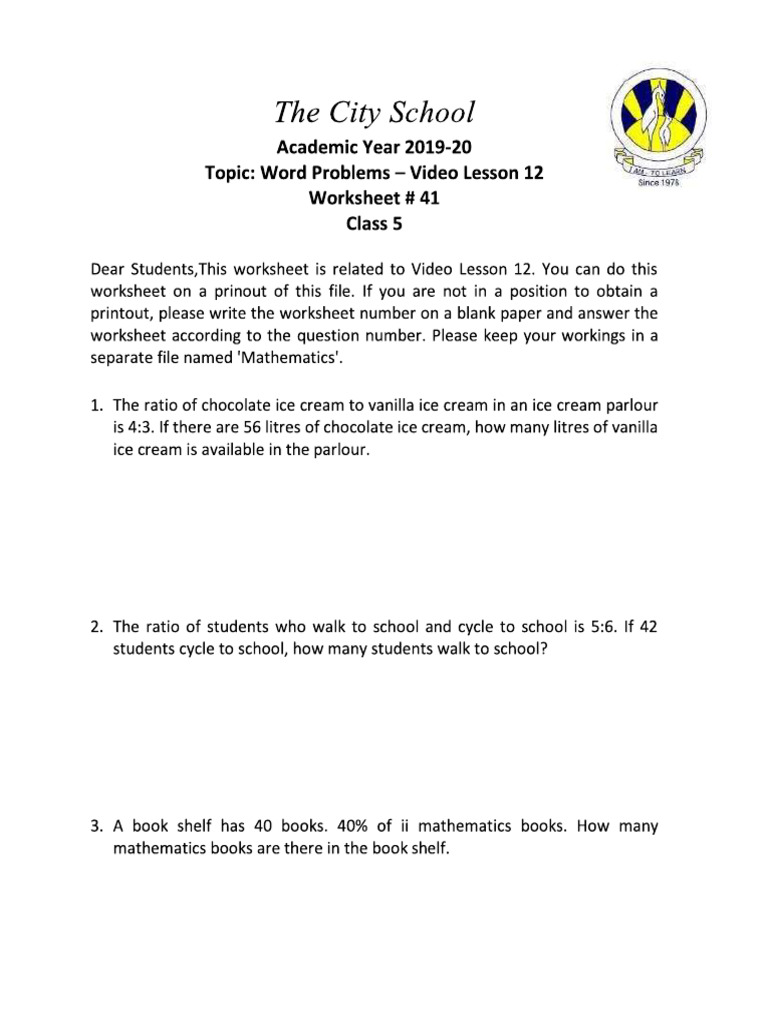 5t Maths TCS Worksheet | PDF