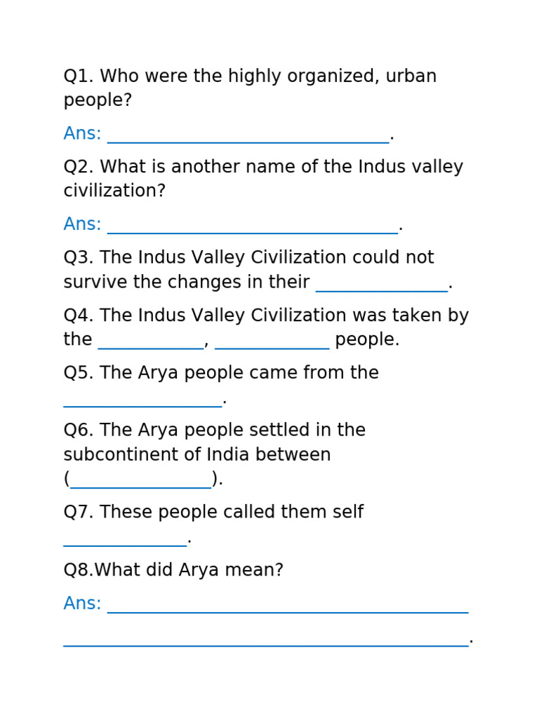 History Quiz (THE ARYA PEOPLE) | PDF | Indian Religions | Sanskrit