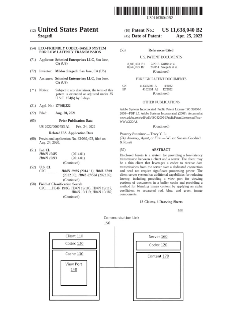 Us Patent 11638040 B 2 | PDF | Data Compression | Codec