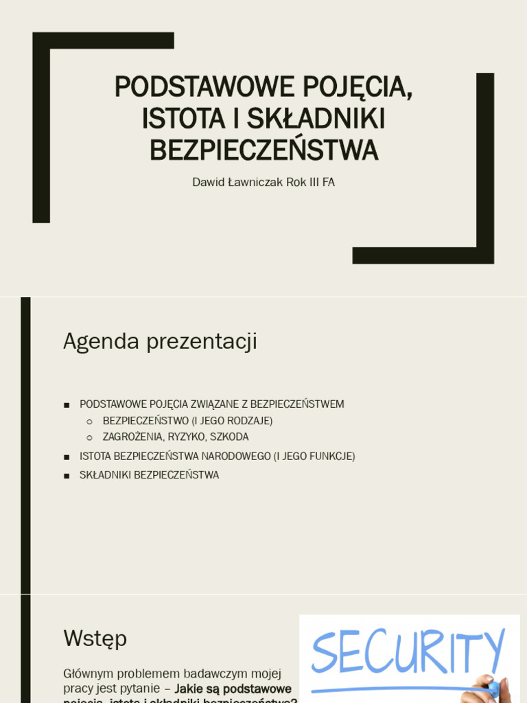 BEZPIECZEŃSTWO NARODOWE. ISTOTA. PODSTAWOWE POJECIA DAWID ŁAWNICZAK ROK III FA 2025 | PDF