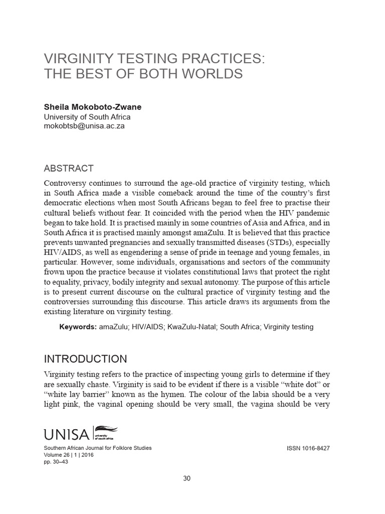 Mokoboto Zwane 2016 Virginity Testing Practices The Best of Both Worlds ...