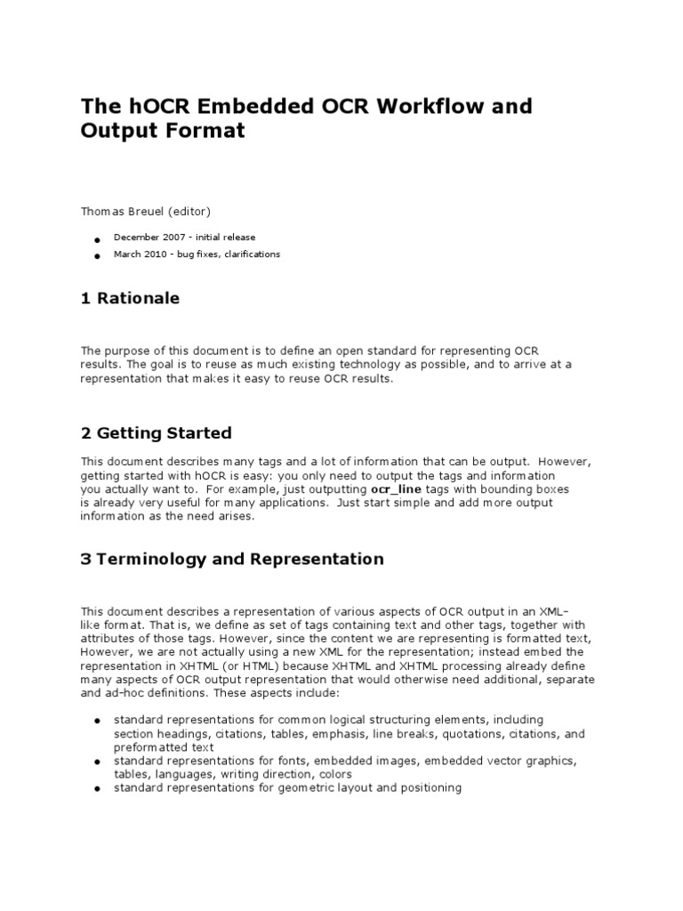 The hOCR Embedded OCR Workflow and Output Format - Thomas Breuel | PDF | Html Element | Markup ...