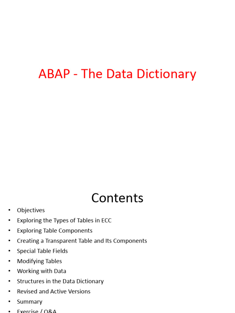 03 ABAP The Data Dictionary | PDF | Databases | Information Science
