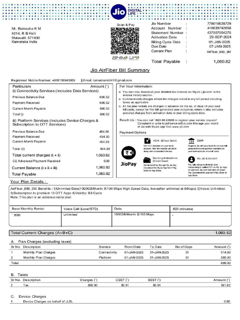 Jio Air Fiber Bill | PDF