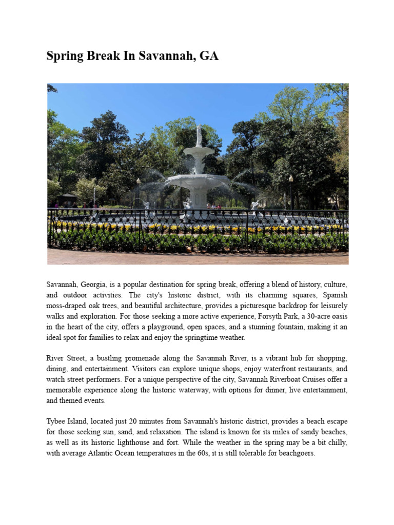 Spring Break Activities in Savannah, GA | PDF | Savannah
