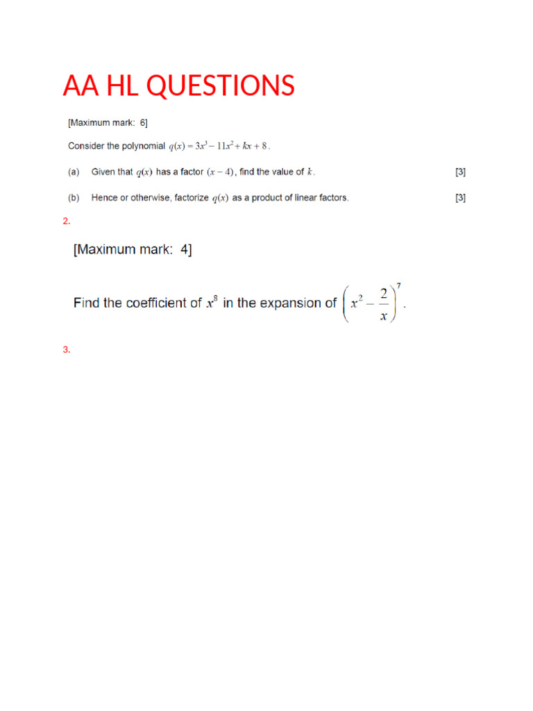 Aa HL Questions 2 | PDF