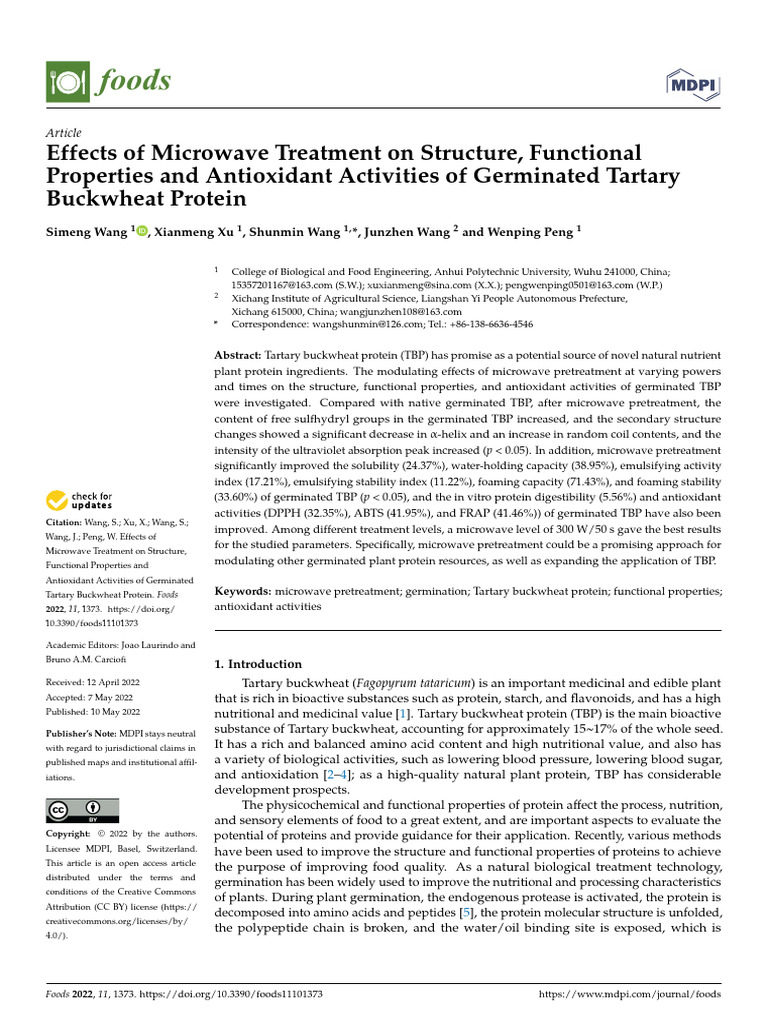 Effects of Microwave Treatment on Structure, Functional (2) | PDF | Biology