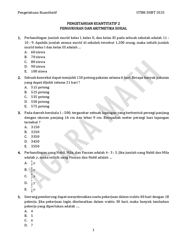 Pengetahuan Kuantitatif 2 AGARA MATH UTBK SNBT 2025 | PDF