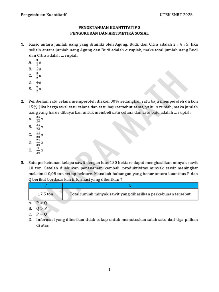 Pengetahuan Kuantitatif 3 AGARA MATH UTBK SNBT 2025 | PDF