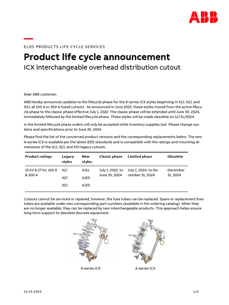 ICX Cutout Lifecycle Update Notice | PDF | Electrical Engineering