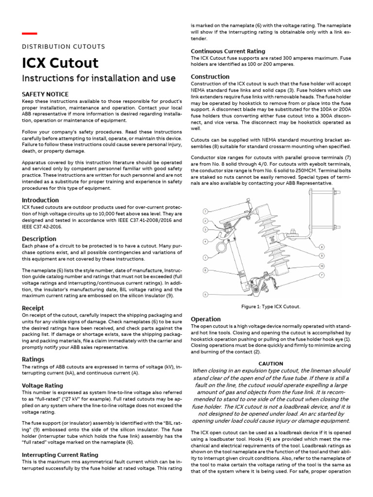 ICX Cutout Installation and Safety Guide | PDF | Fuse (Electrical ...
