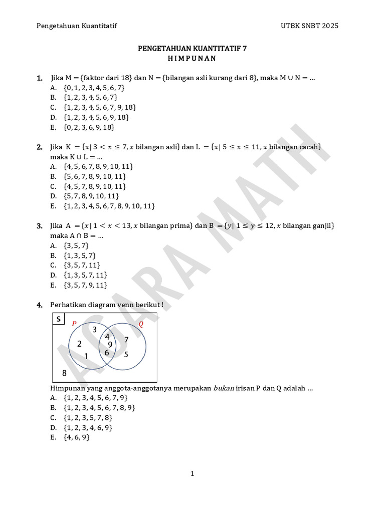 Pengetahuan Kuantitatif 7 AGARA MATH UTBK SNBT 2025 | PDF