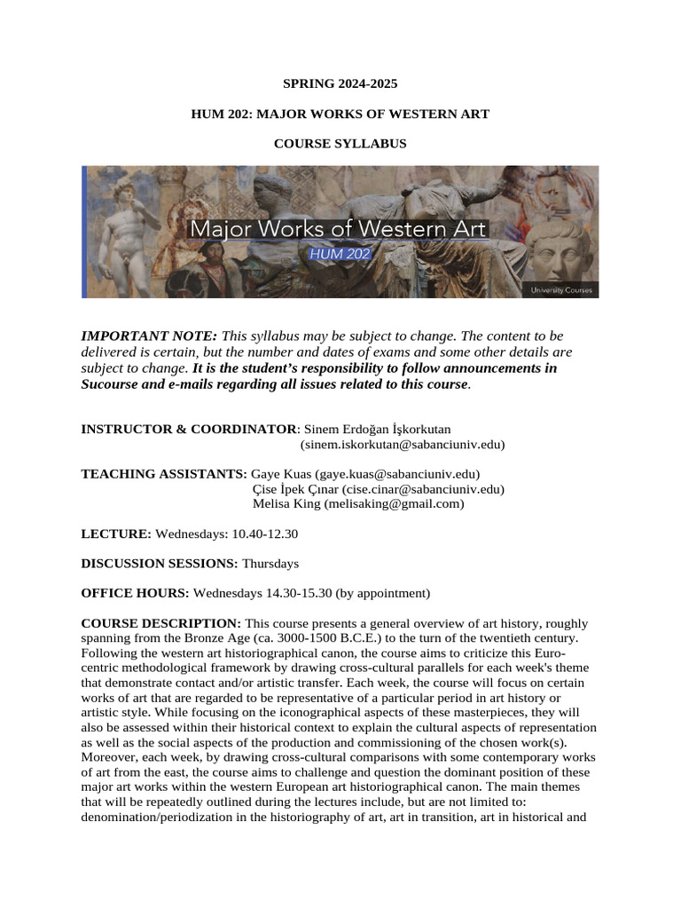 HUM 202 Course Syllabus: Art History | PDF | Renaissance