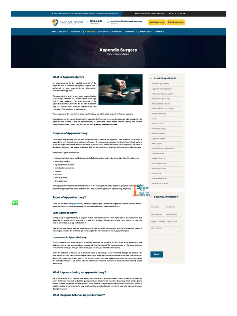 Appendix Surgery in Pune - Kaizen Gastro Care | PDF | Gastroenterology ...