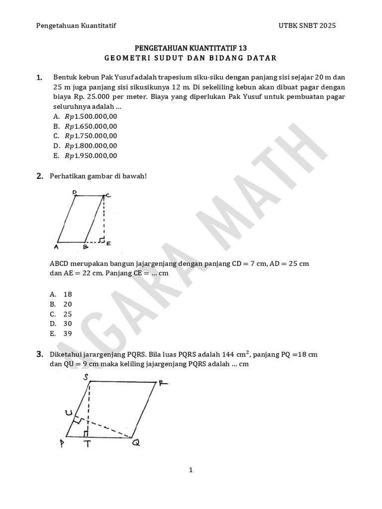 Pengetahuan Kuantitatif 13 AGARA MATH UTBK SNBT 2025 | PDF