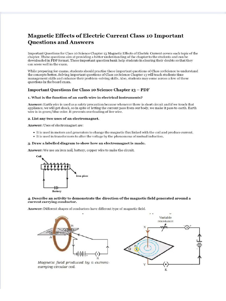 Magnetic Effects of Electric current- questions | PDF