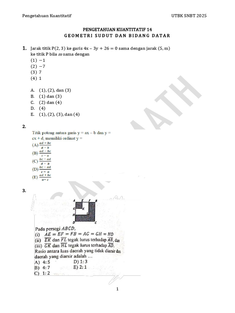 Pengetahuan Kuantitatif 14 AGARA MATH UTBK SNBT 2025 | PDF