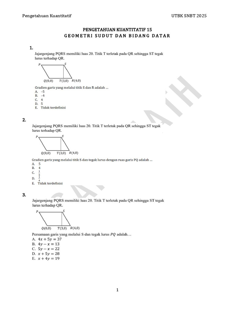 Pengetahuan Kuantitatif 15 AGARA MATH UTBK SNBT 2025 | PDF
