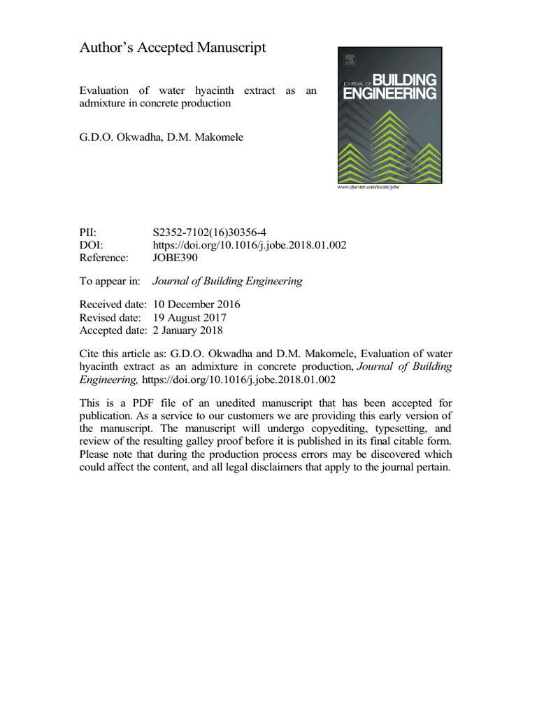 Water Hyacinth Extract in Concrete Mix | PDF | Concrete | Building ...