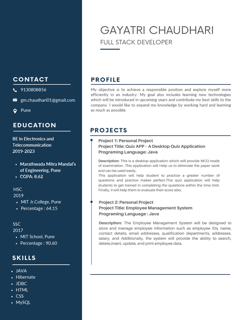 Full Stack Developer Resume - Gayatri Chaudhari | PDF
