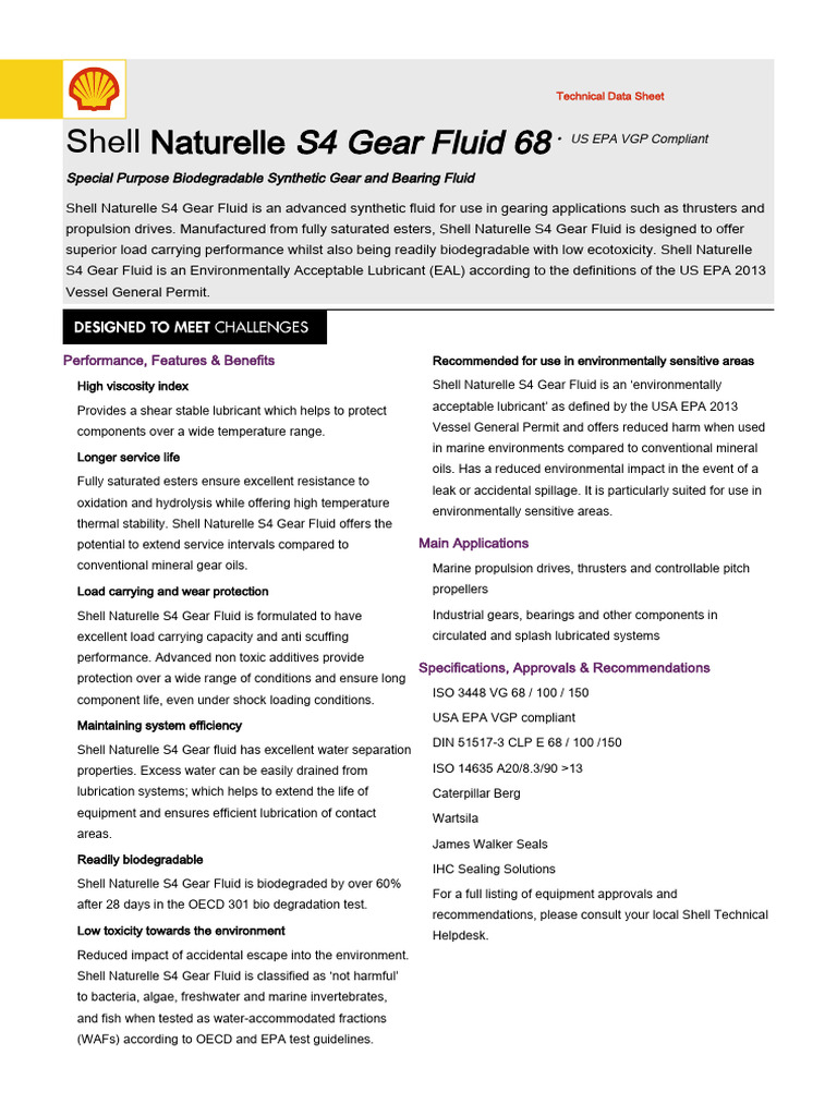 TDS - Naturelle S4 Gear Fluid 68 | PDF | Lubricant | Viscosity