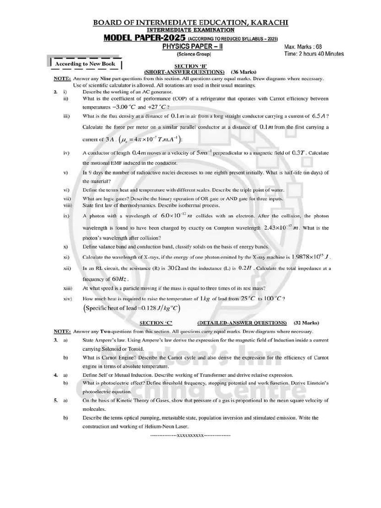 XII Physics Solved Model Paper | PDF