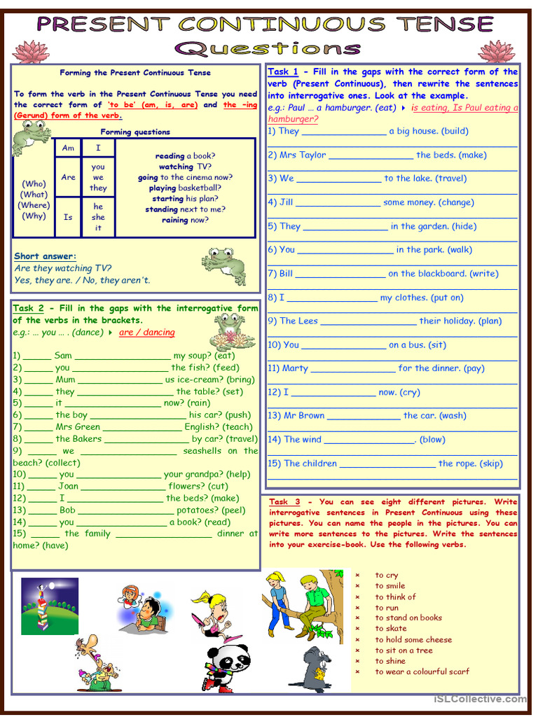 Present Continuous Tense - Questions - 4 Pages - 11 Tasks - With Key - Fully Editable | PDF