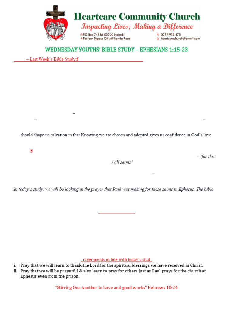 Ephesians 1 15 - 23 Paul's Prayer For Church at Ephesus | PDF | Paul The Apostle | Salvation