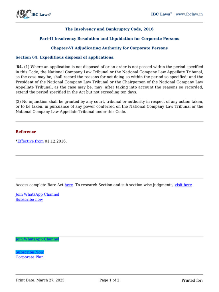 Section 64 Expeditious Disposal of Applications | PDF