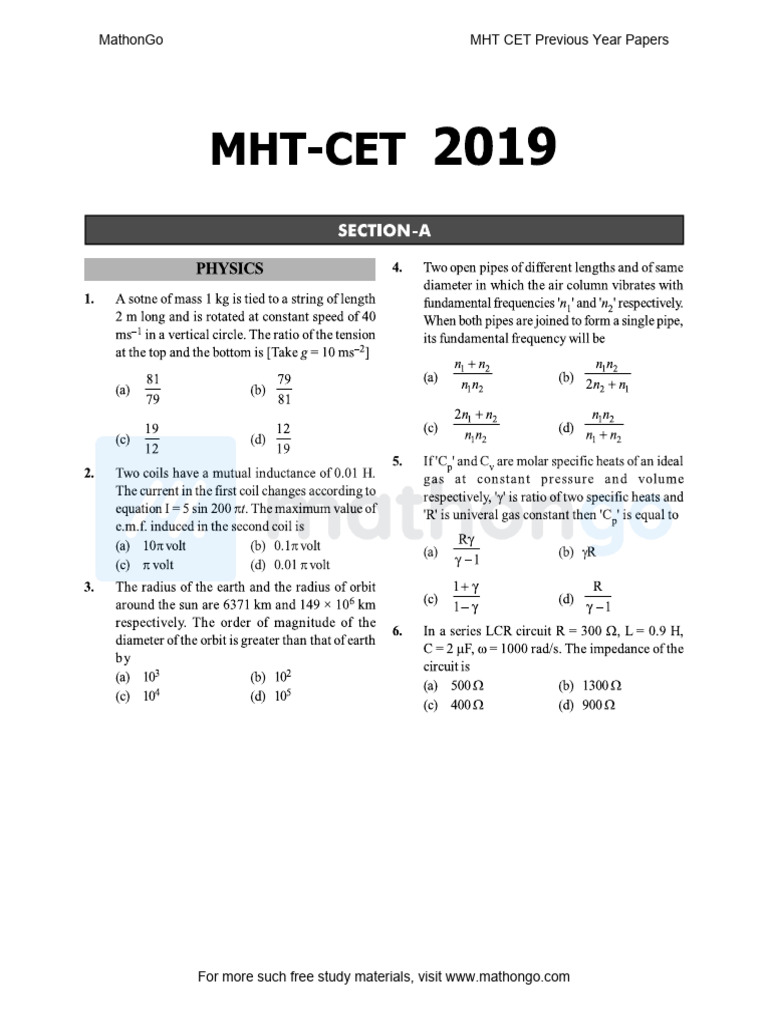 MHT CET Question Paper | PDF